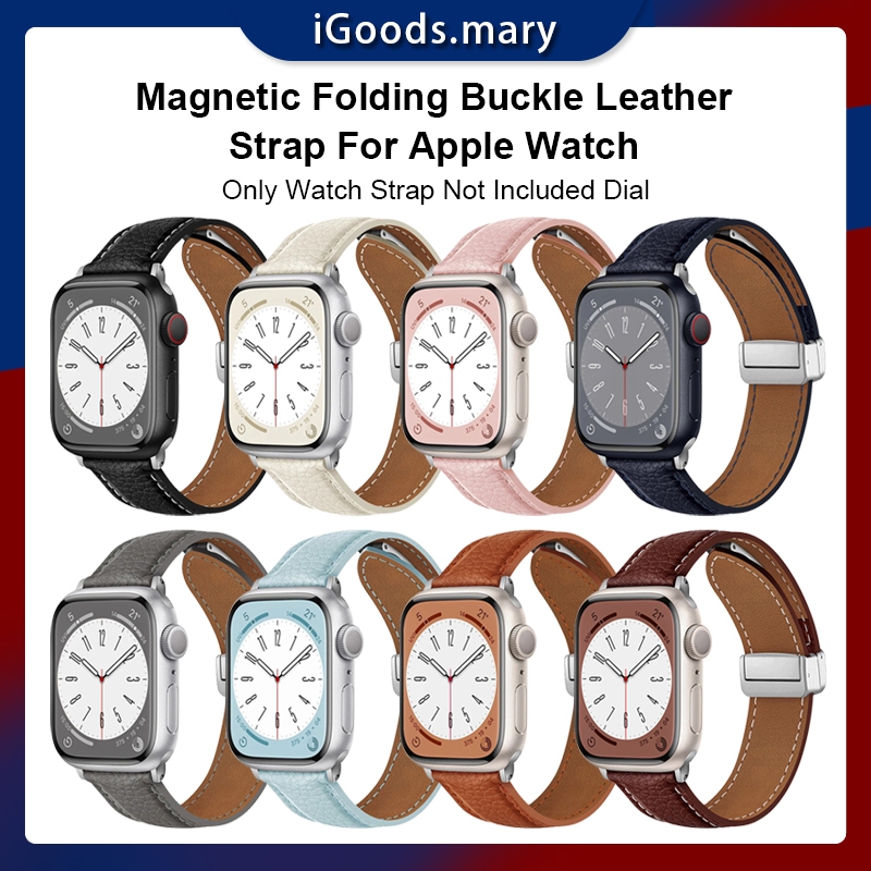 Jual Apple Watch 10 9 8 7 6 SE 5 4 3 2 1 Ultra Magnetic Folding Buckle Lychee Strap Apple Watch ...