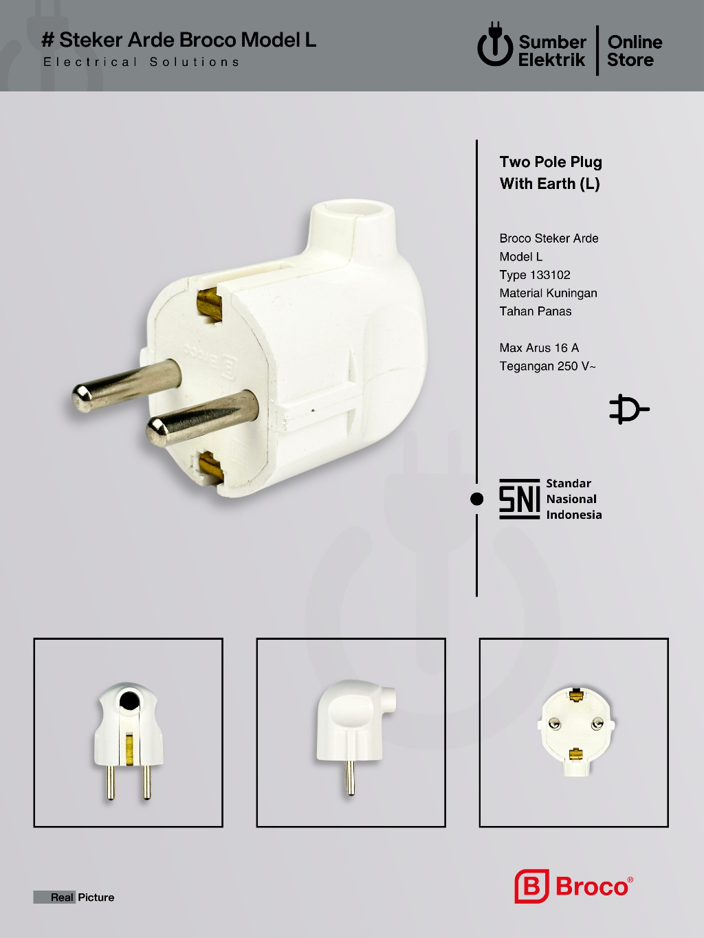 Jual Steker Arde Broco Colokan Listrik Kaki Dua Model L Plug Electric ...