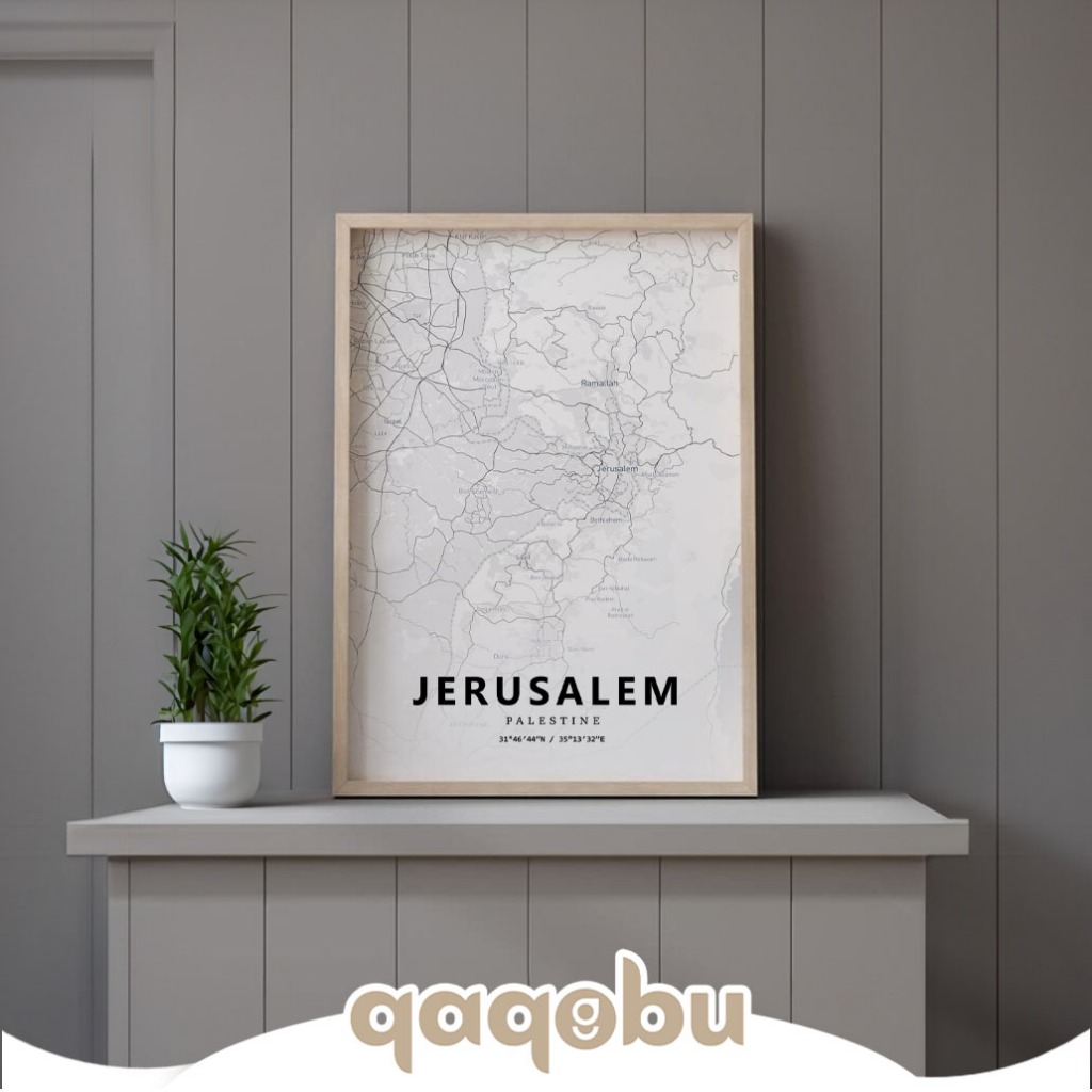 Jual Hiasan Dinding Poster Peta Jerusalem Palestine Monochrome A3 Wall ...