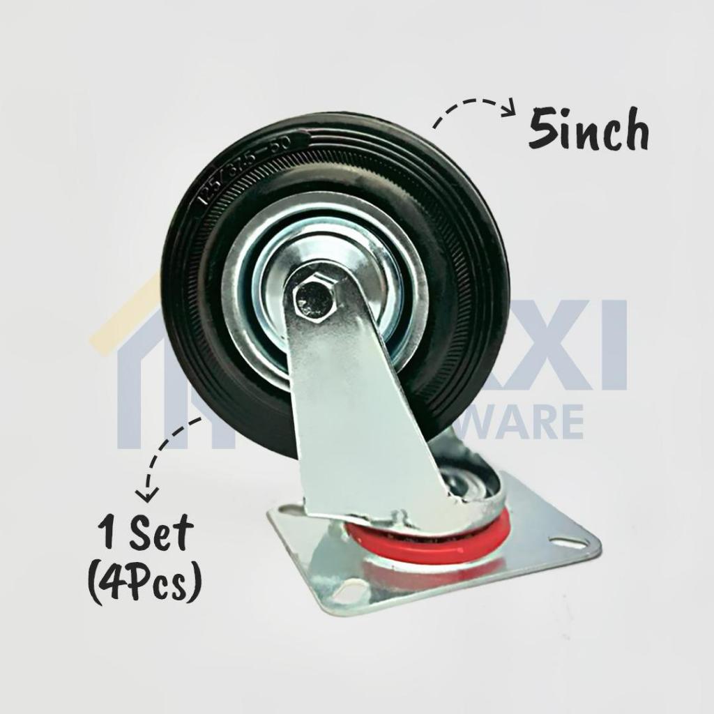 Jual Roda Karet 5 Inch Hidup / Roda Troli / Roda Caster (4PCS) | Shopee ...