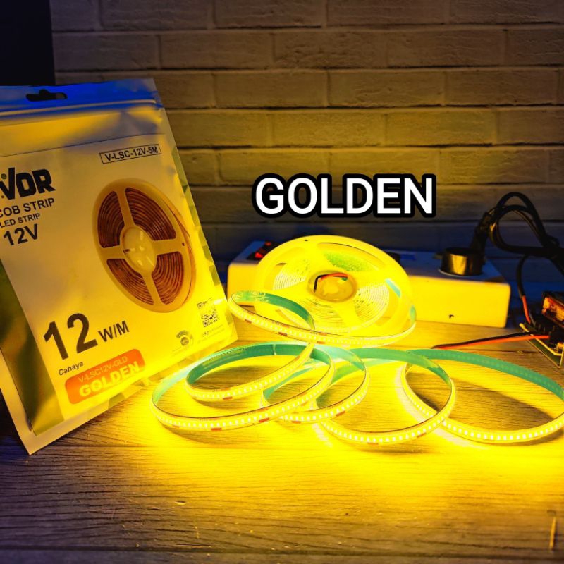 Jual VDR LED STRIP COB WARNA CAHAYA GOLDEN / GOLD / GOLDEN YELLOW DC 12V 320LED / METER IP33 5M ...