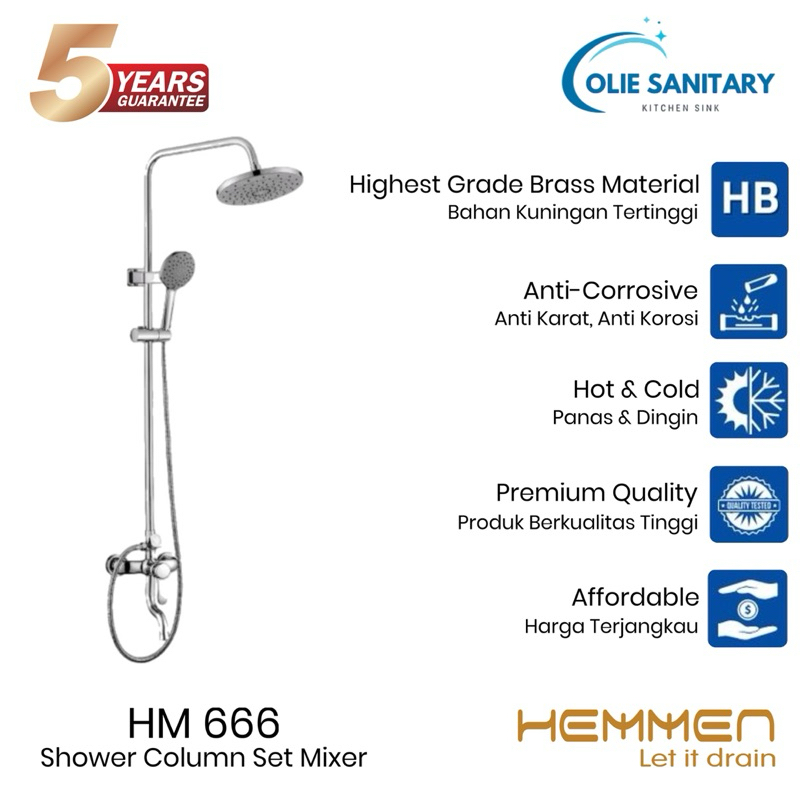 Jual Hemmen HM 666 Shower Tiang Set Column Mixer Kran Panas Dingin | Shopee Indonesia