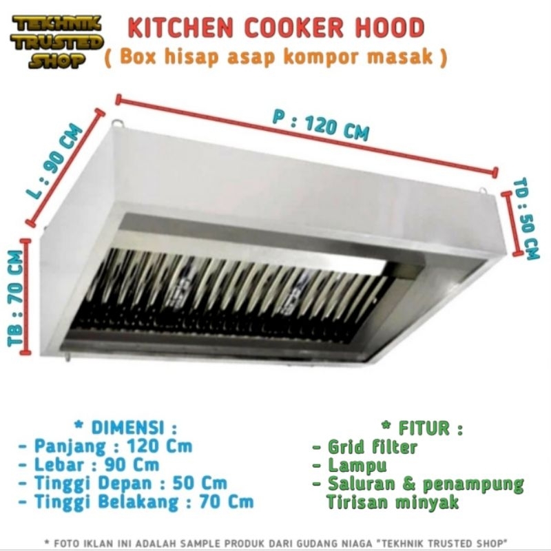 Jual kitchen cooker hood stainles 120 x 90 x 70 cm Paket lengkap ...