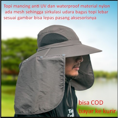 Jual Topi mancing anti UV dan waterproof material nylon ada mesh ...