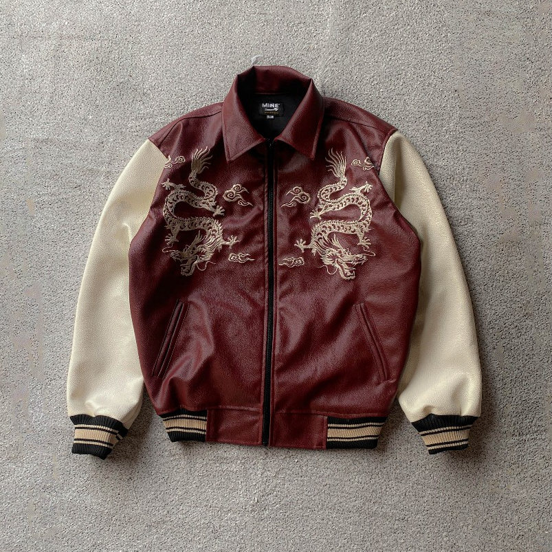 Jual MINE OFFICIAL - DRAGGIE LEATHER VARSITY JACKET JAKET KULIT PRIA ...