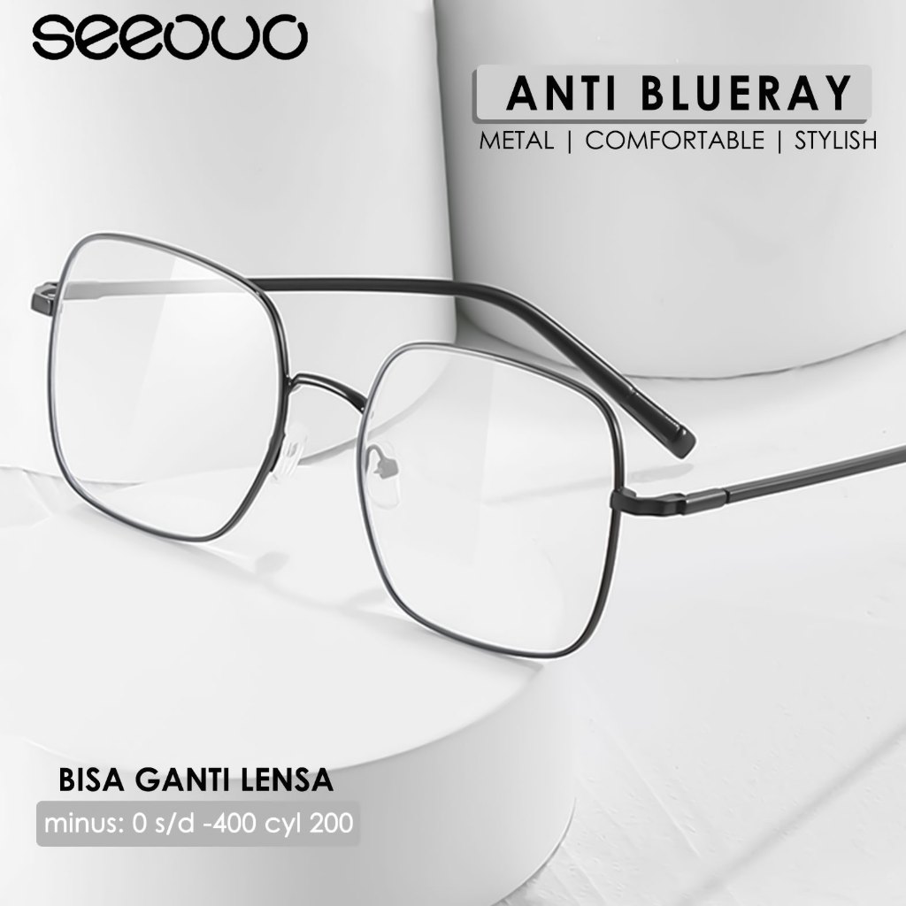 Jual Seeouo Kacamata Antiradiasi Blueray Model Kotak Stylish Frame Metal Kokoh Wanita Pria Bisa ...