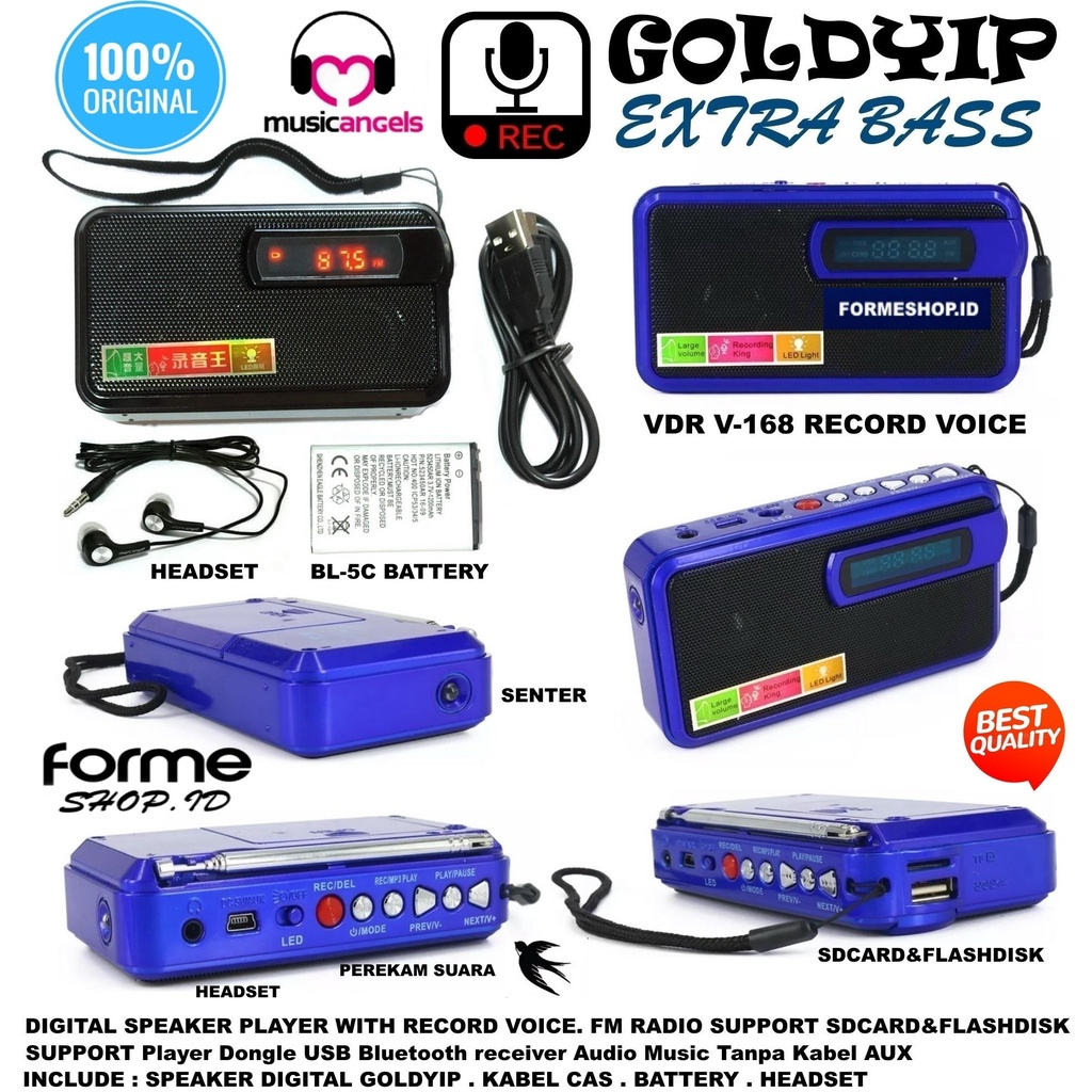 Jual Speaker Musik Digital Portable Goldyip Mic Record Voice Radio FM Telescopic Antena Fm Radio ...