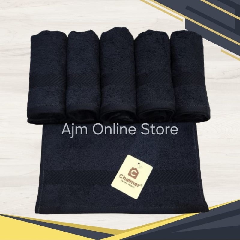 Jual Handuk muka katun chalmer size 30 x 70 cm siganture hitam ...