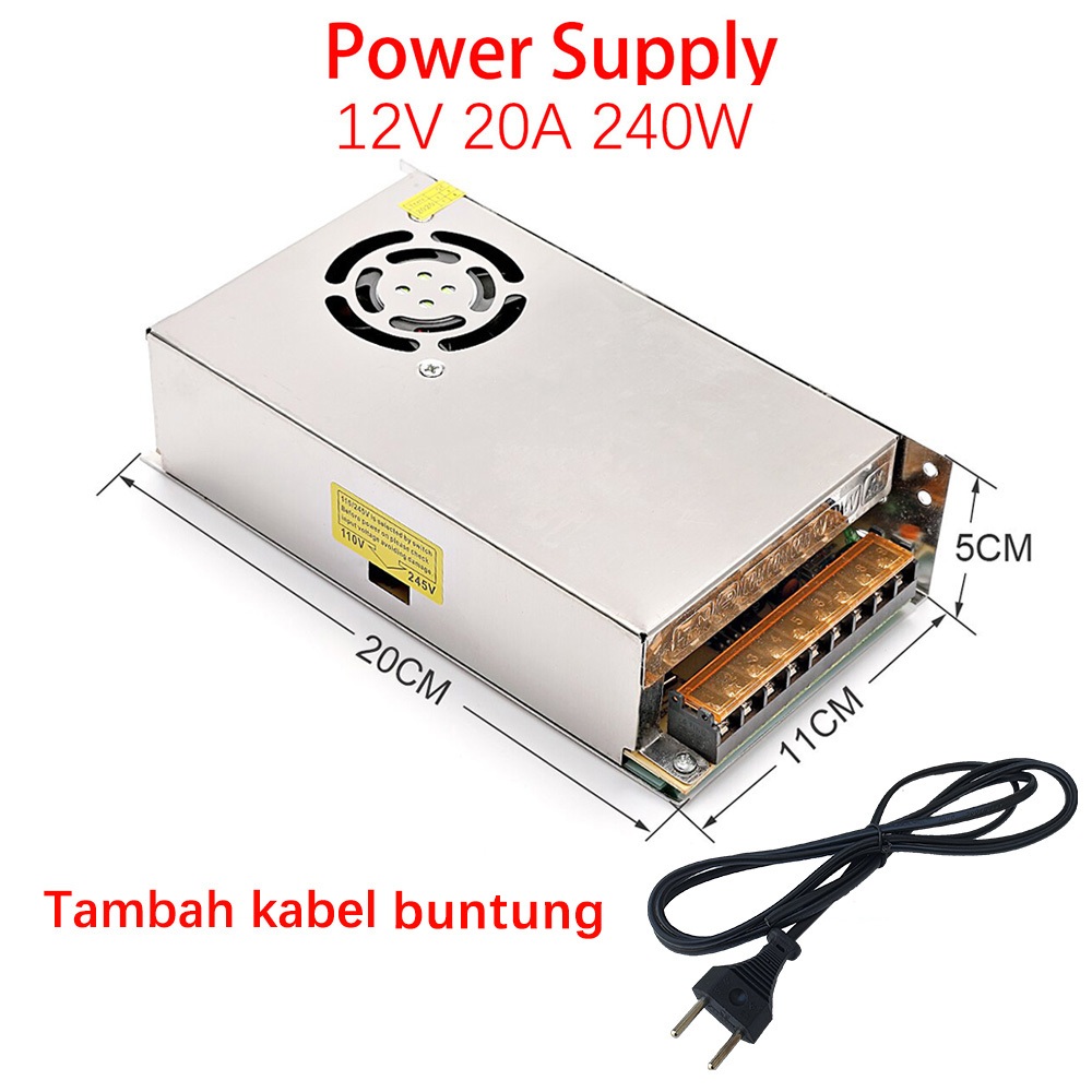 Jual Power Supply switching 12V 20A PSU kipas 240W Tambah kabel buntung ...