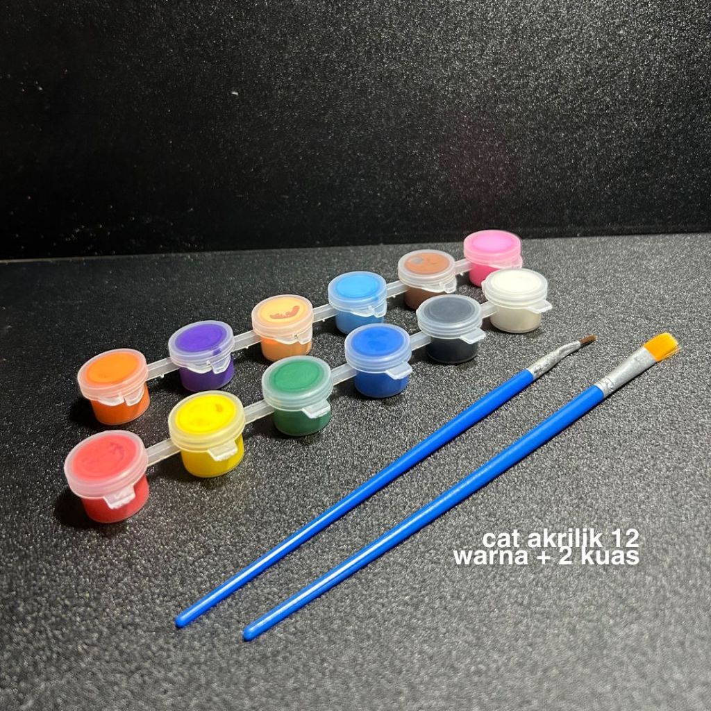 Jual cat akrilik 12 warna + 2 kuas | Shopee Indonesia