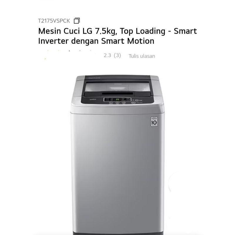 Jual MESIN CUCI LG 7,5KG, T2175VSPK Loading - Smart Inverter dengan ...