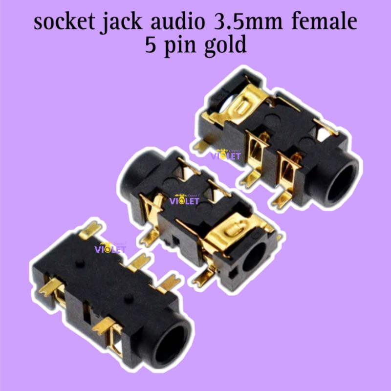 Jual socket female jack audio connector 3.5mm 5 pin gold soket jack ...