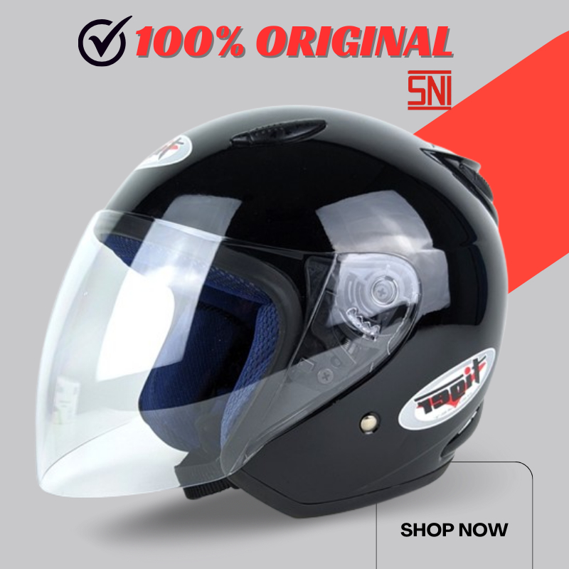 Jual Helm Motor Half Face Centro SNI Black Solid Glossy Hitam Kilap ...