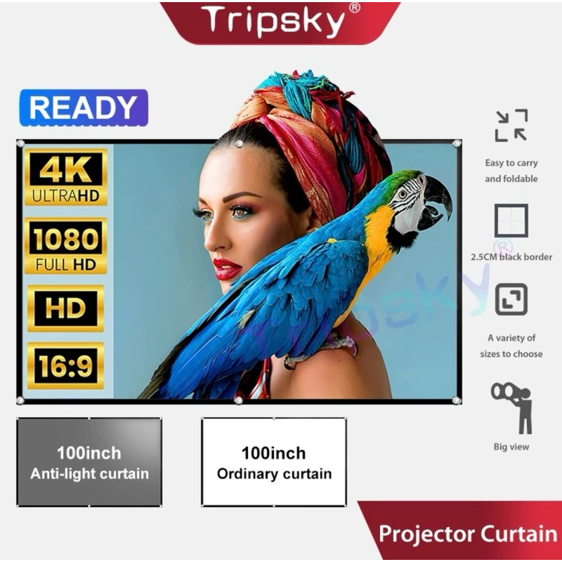 Jual Tripsky NEW Layar Dinding Proyektor Tahan Cahaya Layar Dinding ...