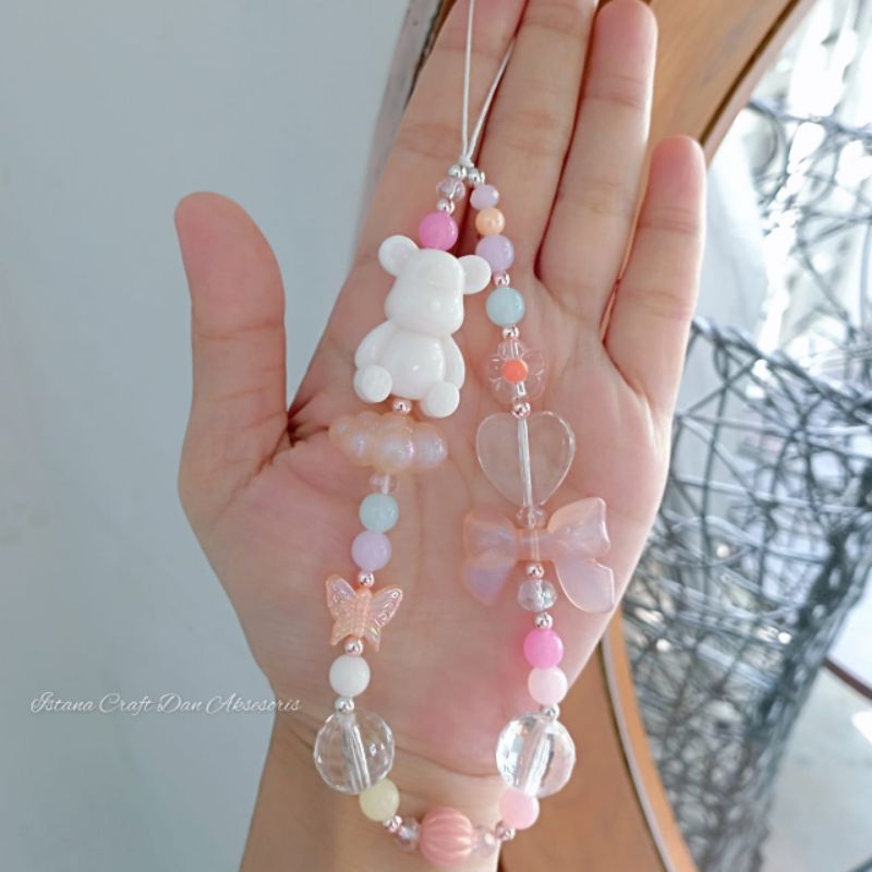 Jual Phone Strap/ Gantungan HP Manik Beruang Teddy Besar Rainbow Style ...