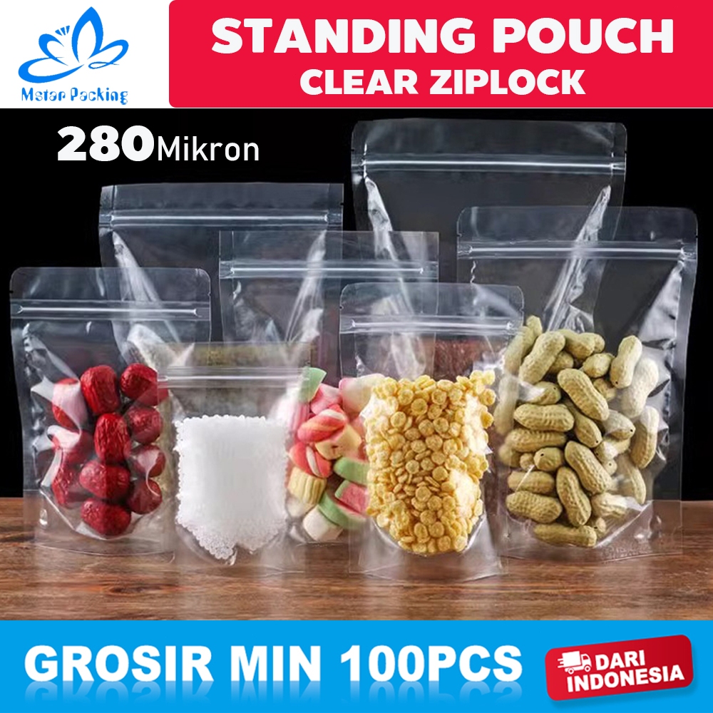 Jual iSi 100PCS Standing Pouch Bening Plastik Klip Ziplock Makanan ...