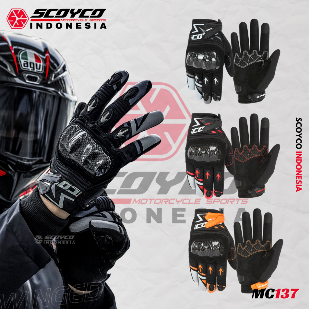 Jual Sarung Tangan Anti Slip Touchscreen Full Fingers Motorsport Scoyco ...