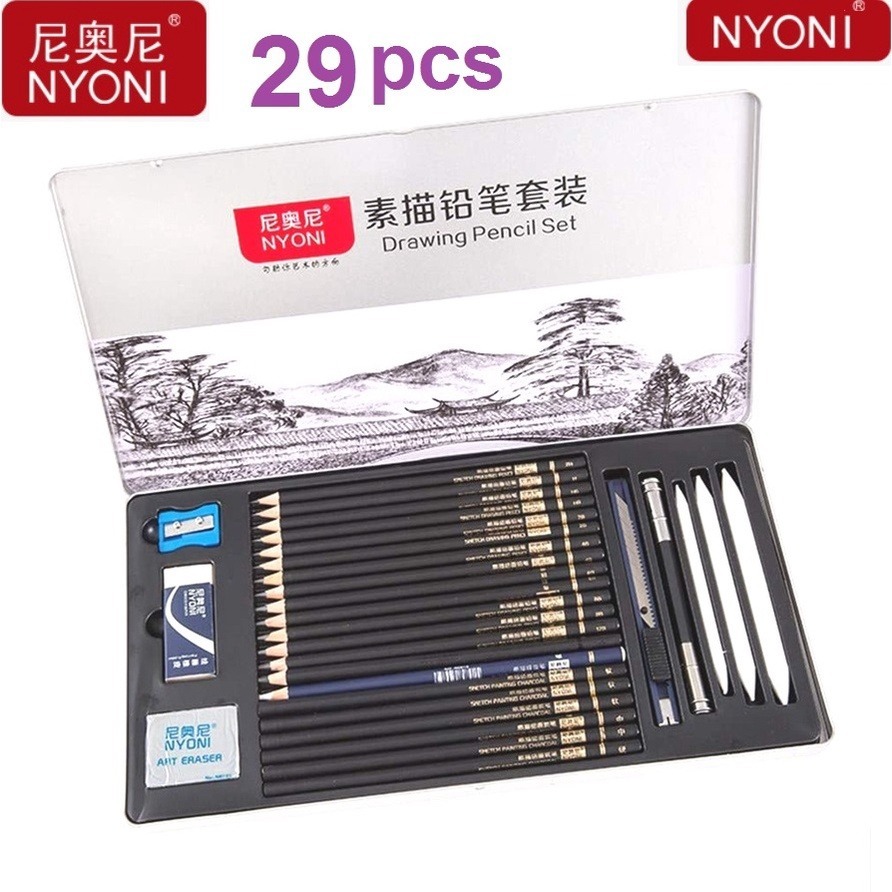 Jual Lukisan Seni Rupa Nyoni Drawing Pencil Gambar Set 29pcs Metal Tin ...
