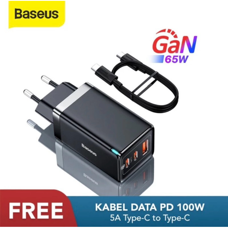 Jual Baseus GaN5 Pro 65W 2C & USB Fast Charger HP Laptop Free Cable C 100W | Shopee Indonesia