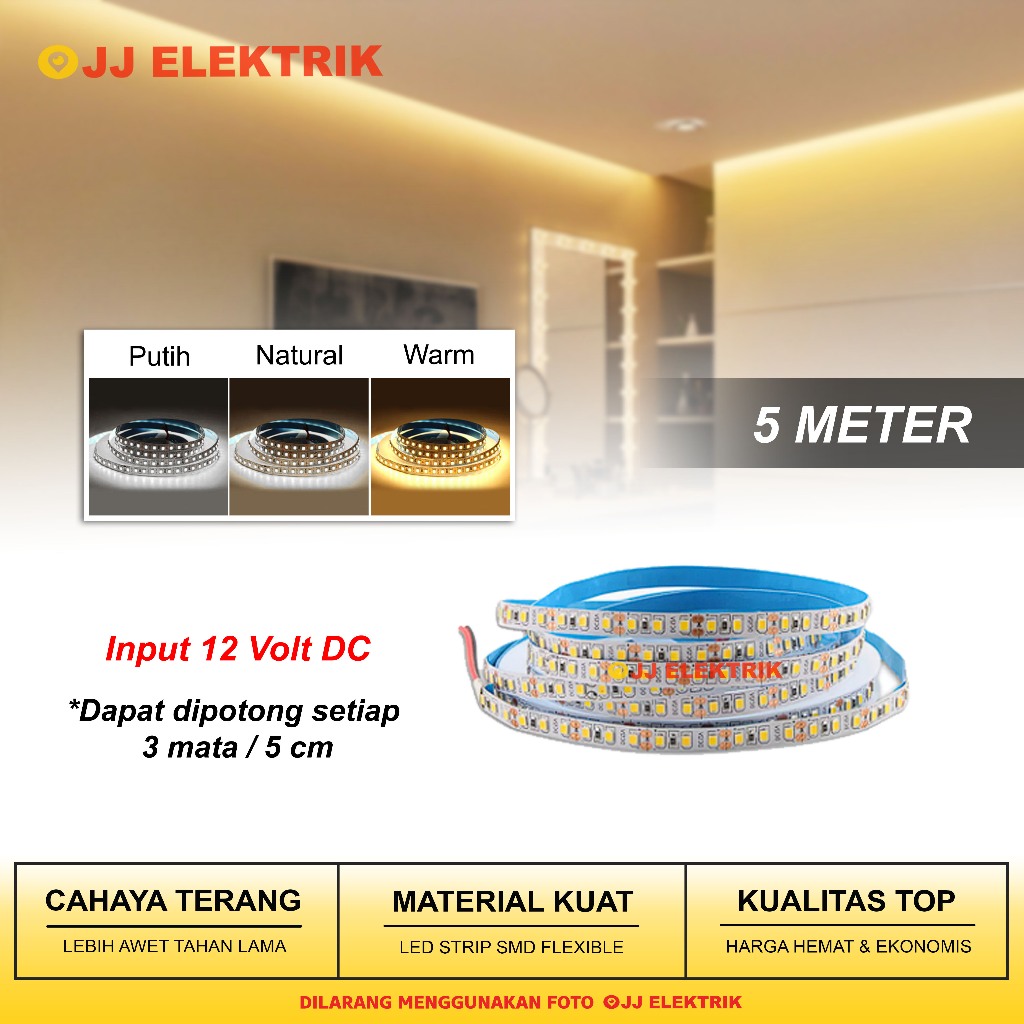 Jual Lampu LED Strip 2835 5M 5 Meter 12V 600 LED Mata Rapat Terang ...