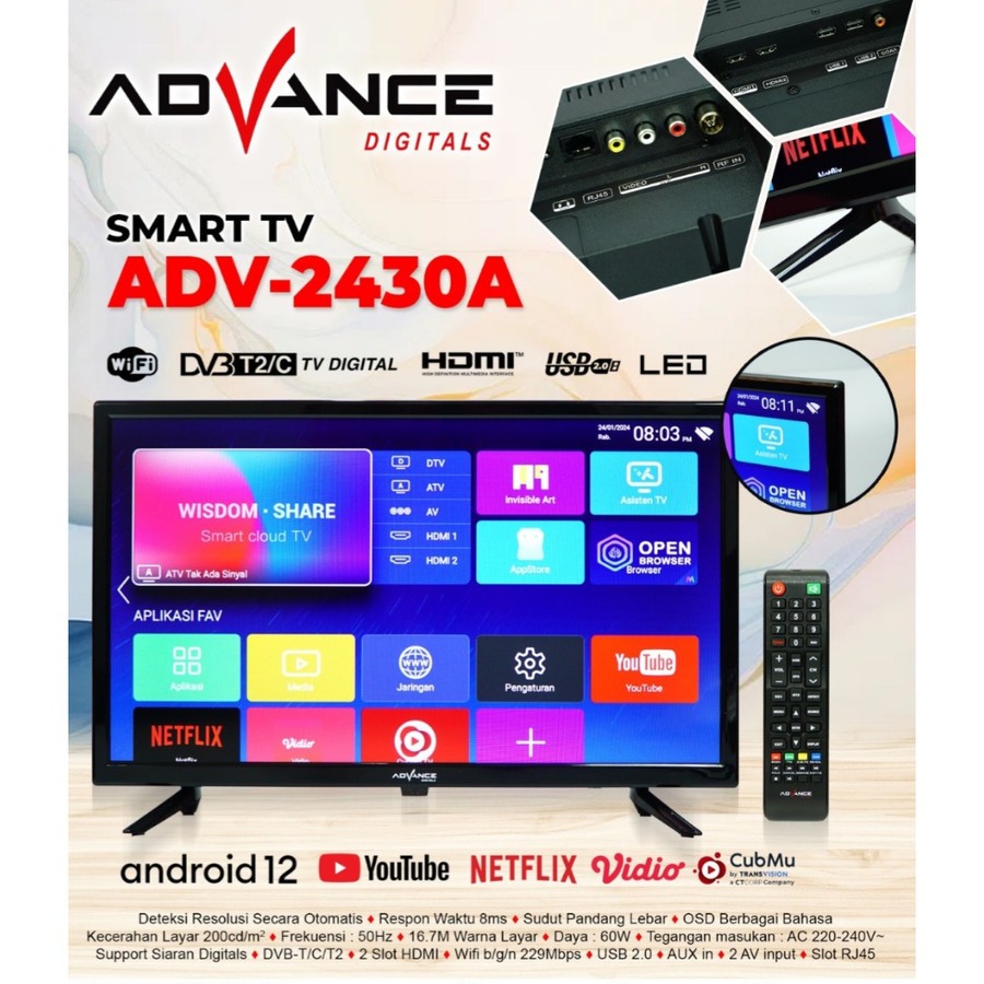 Jual ADVANCE SMART LED TV 24 INCH ADV-2430A | Shopee Indonesia