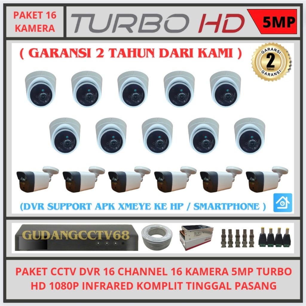 Jual PAKET CCTV DVR 16 CHANNEL 16 KAMERA 5MP TURBO HD 1080P IR SONY ...