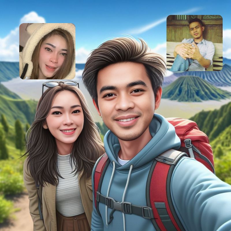 Jual Edit foto tema pasangan naik gunung tempel wajah visual AI ...
