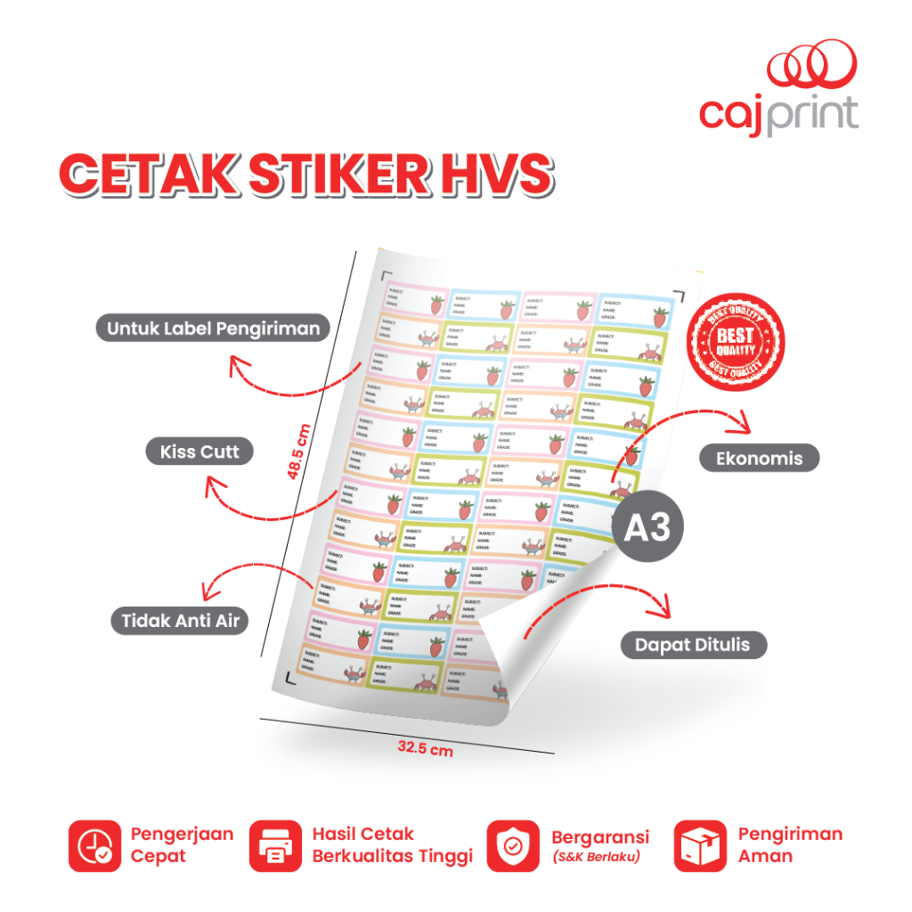 Jual CETAK / PRINT STICKER LABEL PENGIRIMAN STICKER HVS A3+ KISS CUTT ...