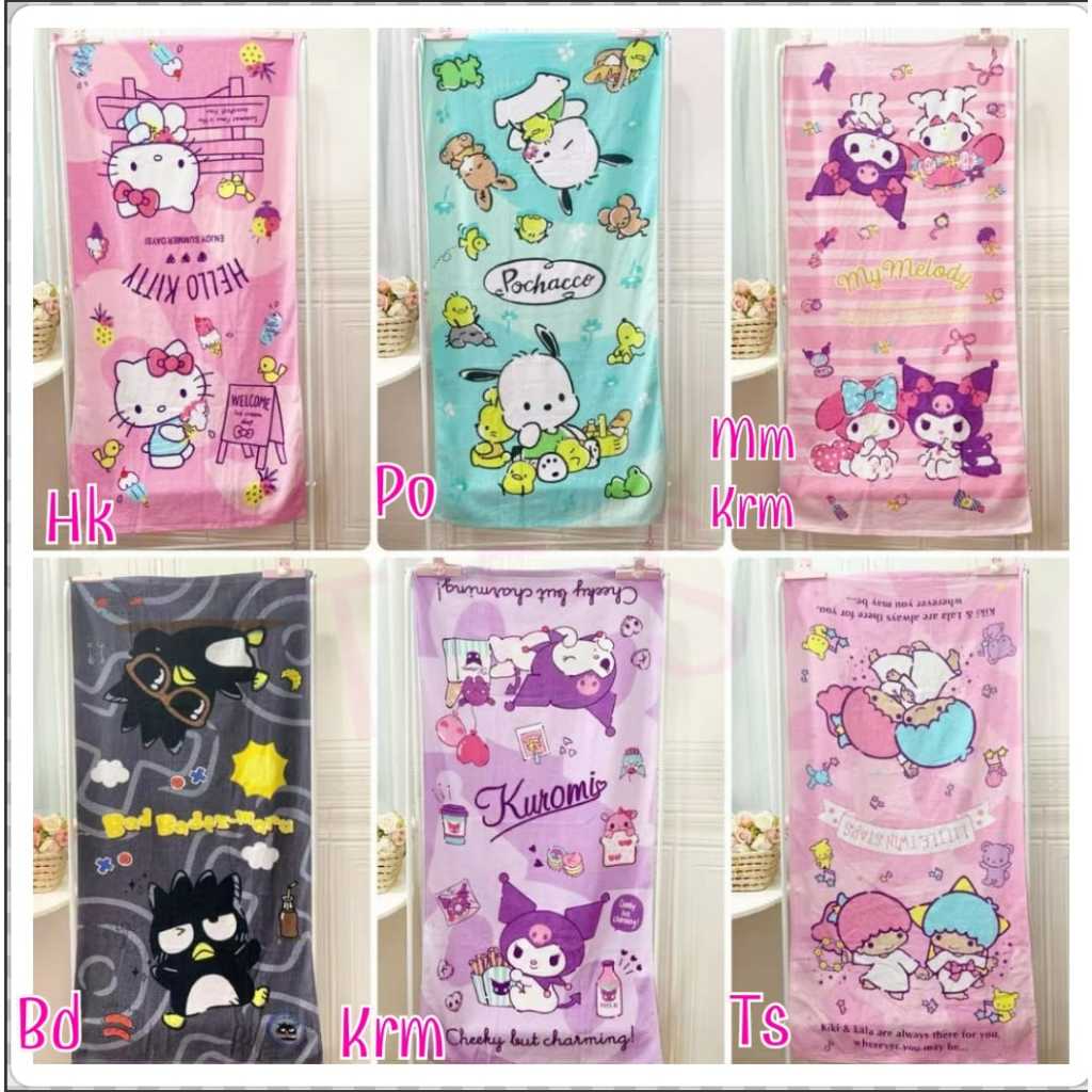Jual Handuk Katun ukuran 60x120 cm Kuromi Melody Hello Kitty Twin Stars ...