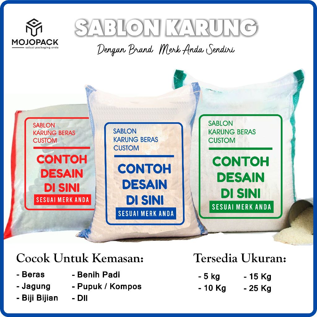 Jual Karung Sablon Custom Request Desain merk sendiri Karung Beras 5 kg, 10 Kg - Sablon Karung ...