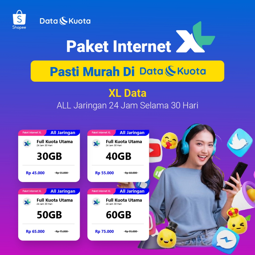 Jual [INJECT] Paket Data XL Full Kuota Utama Isi Ulang langsung masuk All Jaringan 24 Jam 30 ...