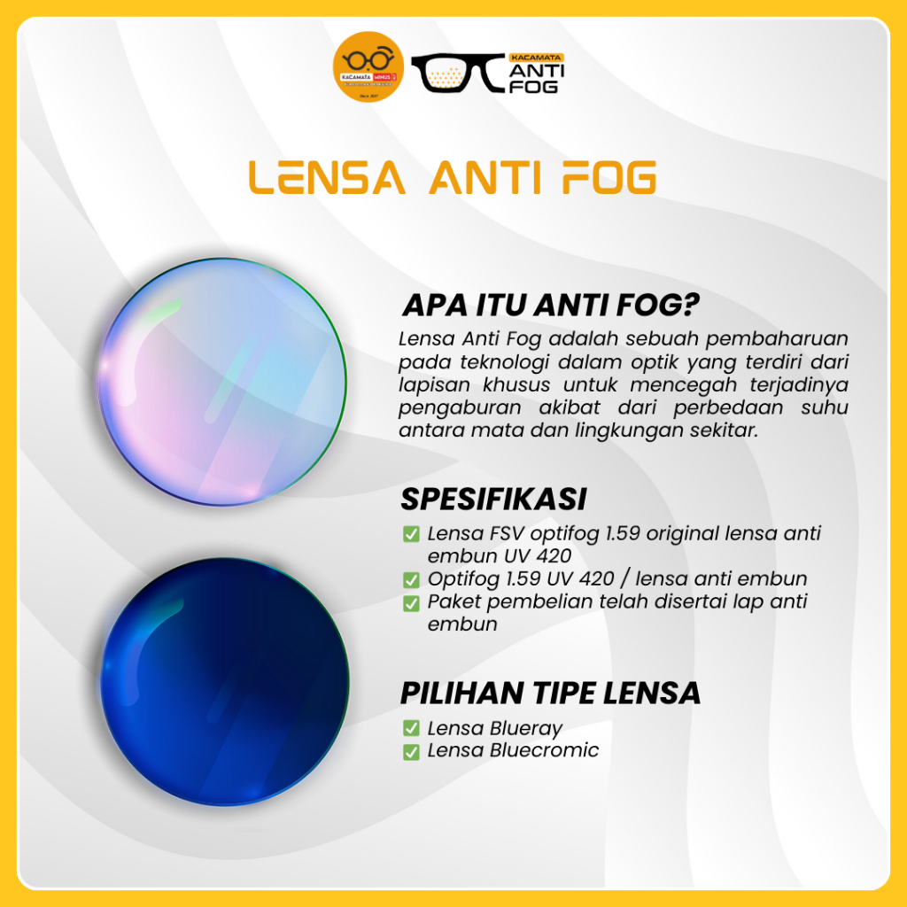 Jual Lensa Kacamata Normal Minus Silinder Blueray Bluecromic Anti Fog ...