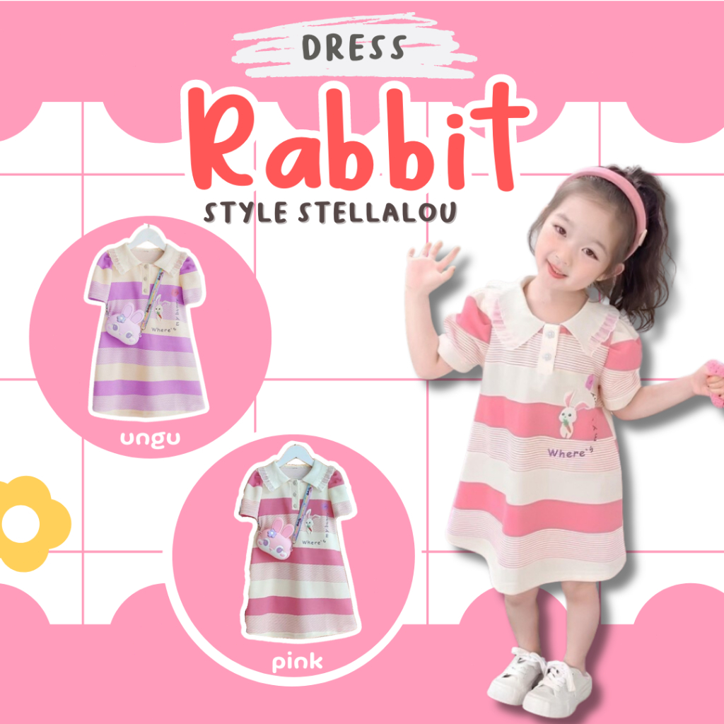 Jual mabebi.official 2-10 tahun gadis gaun lucu kartun kelinci bergaris ...