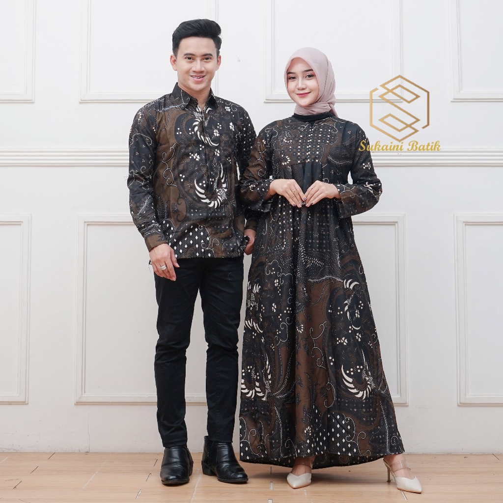 Jual baju batik couple gamis dan kemeja lengan panjang harga sepasang ...