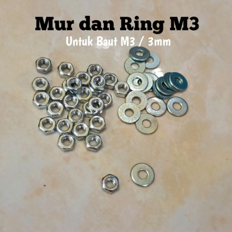 Jual (10pcs) MUR dan RING M3 untuk Baut M3 3mm | Shopee Indonesia