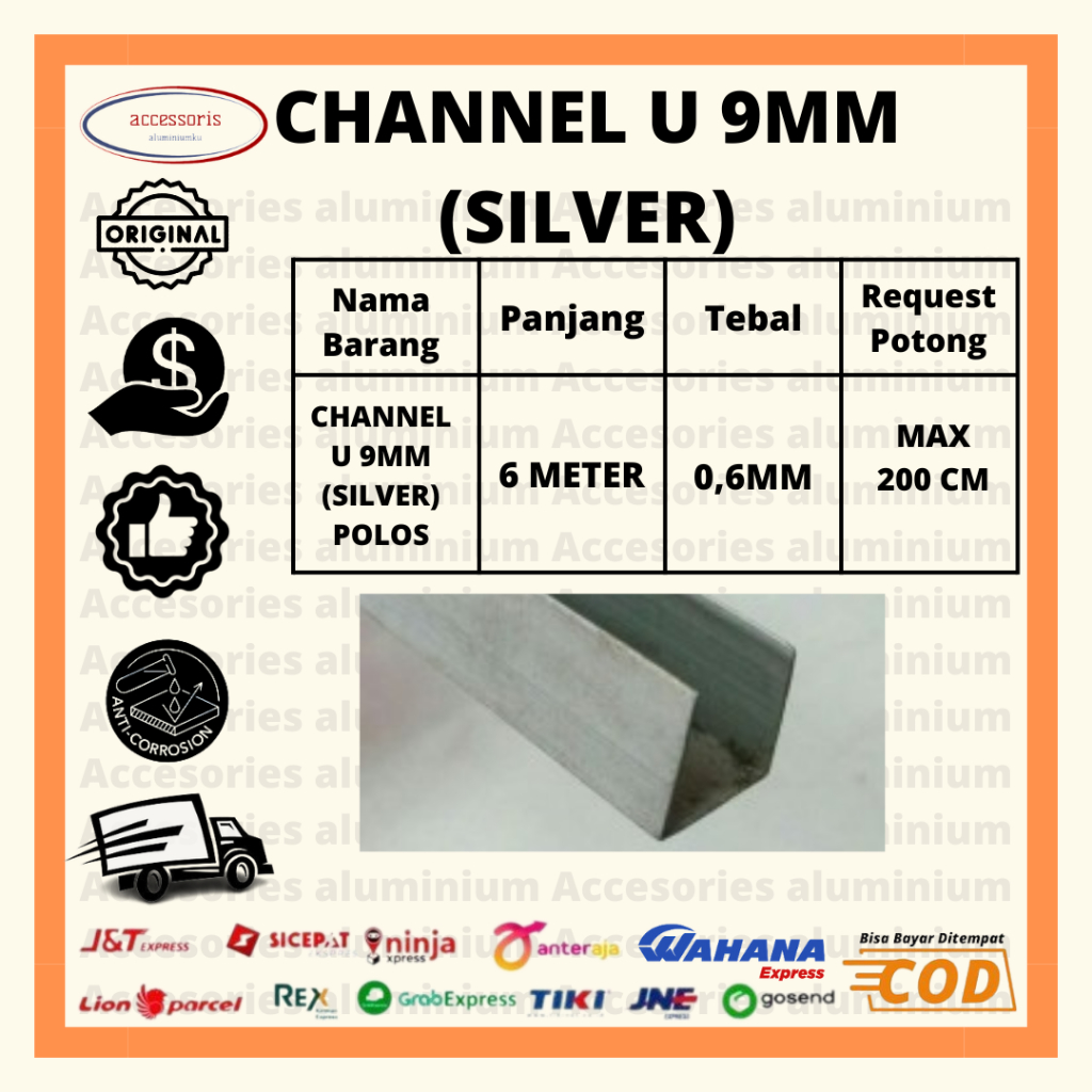 Jual CHANNEL U 9MM / ALUMINIUM / PANJANG 6 METER | Shopee Indonesia