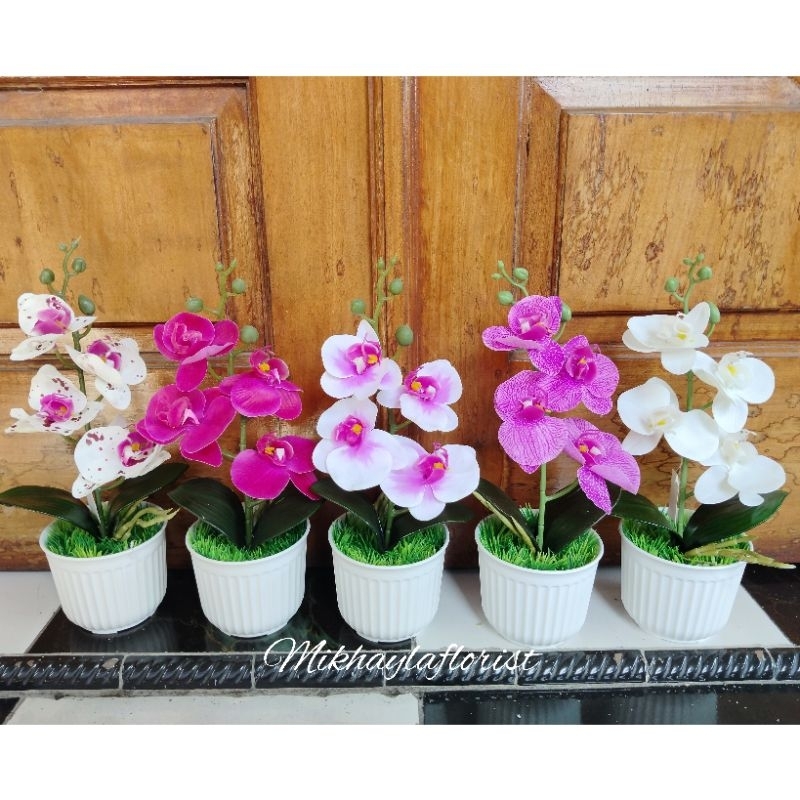 Jual Bunga anggrek hias artificial / anggrek latex vas garis | Shopee ...