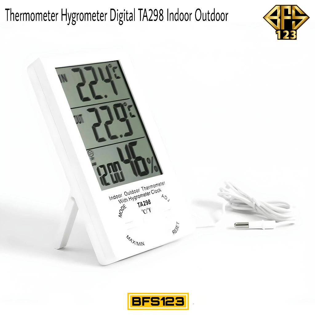 Jual Termometer Hygrometer Clock Digital TA298 Indoor Outdoor | Shopee ...