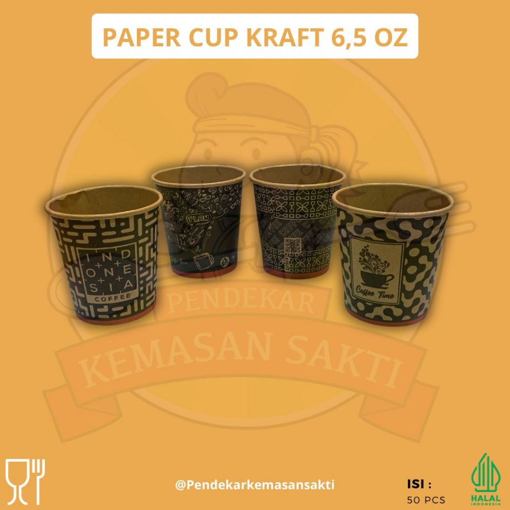 Jual Paper Cup Kraft 6,5 oz / Gelas Kertas / Gelas Kopi Premium Terlaris (isi 50pcs | Shopee ...