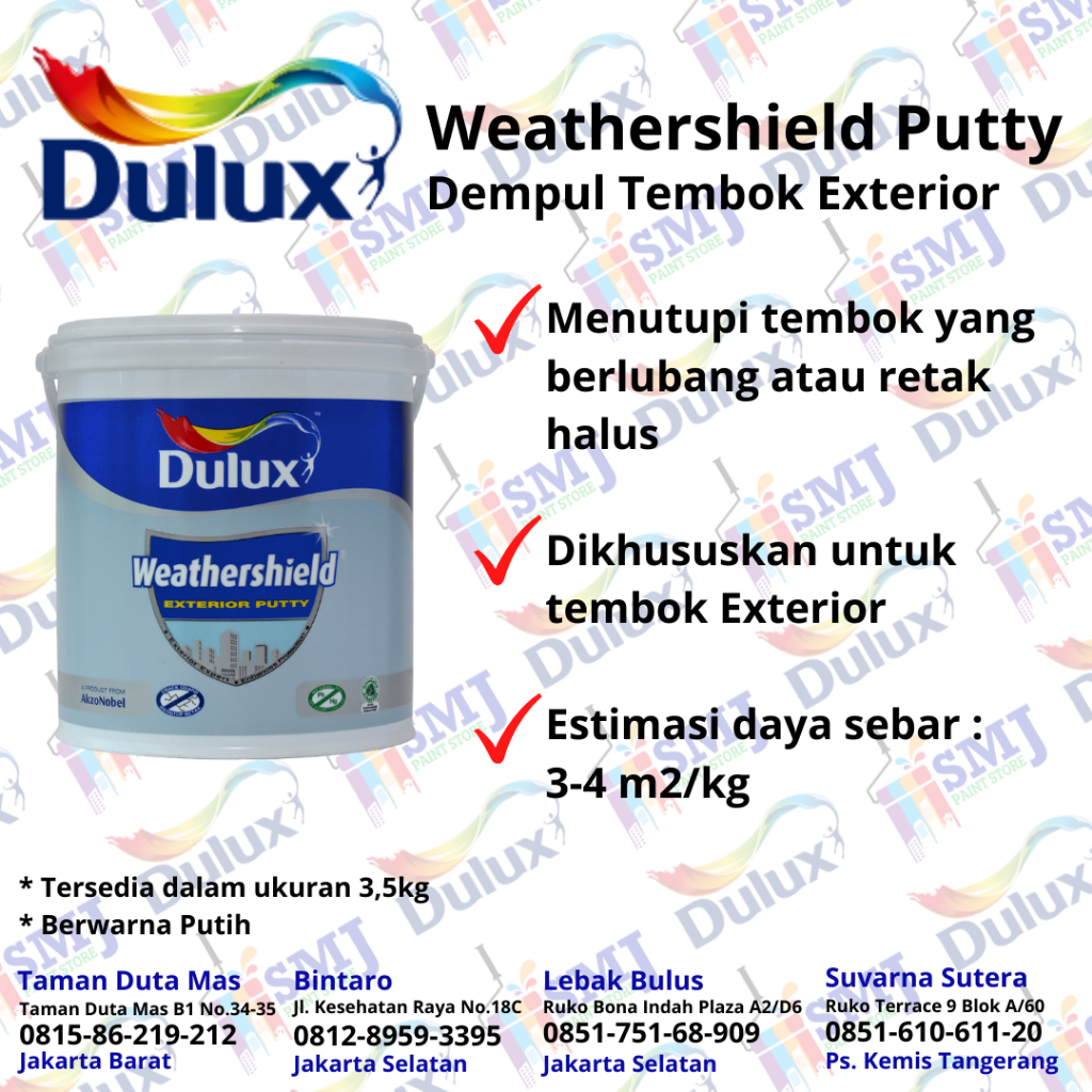 Jual PLAMUR TEMBOK EXTERIOR DULUX WEATHERSHIELD PUTTY 3,5 KG | Shopee ...
