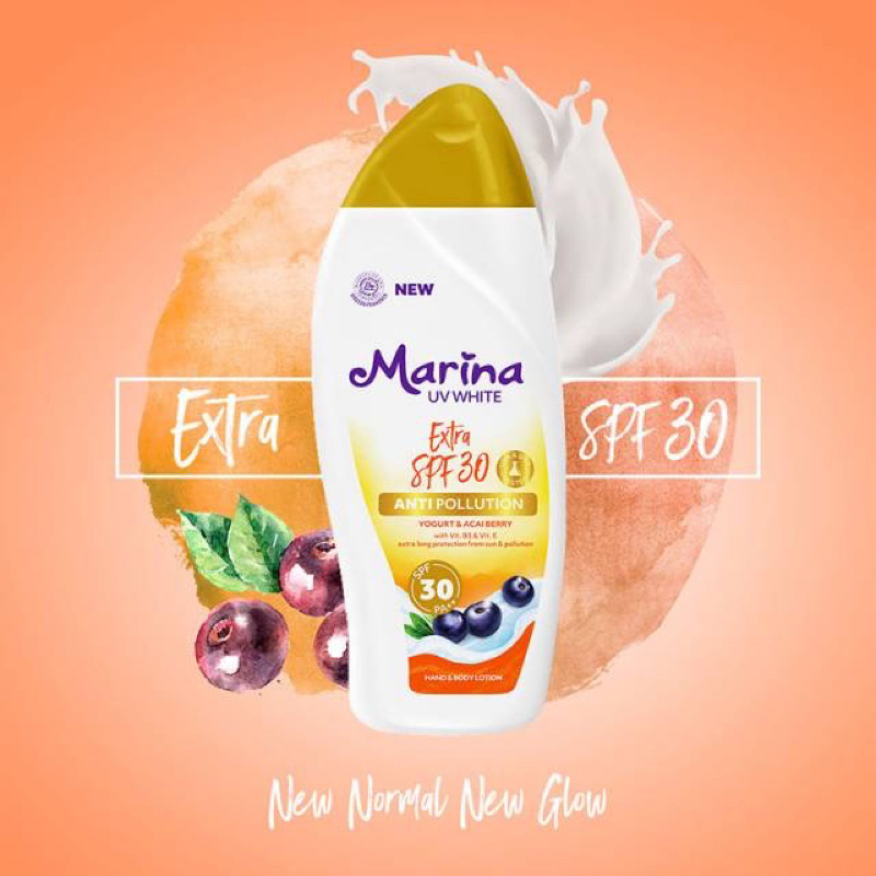 Jual Marina UV White Extra SPF 30 8x Advanced Brightening Yogurt & Acai Berry 185 ml Body Lotion ...