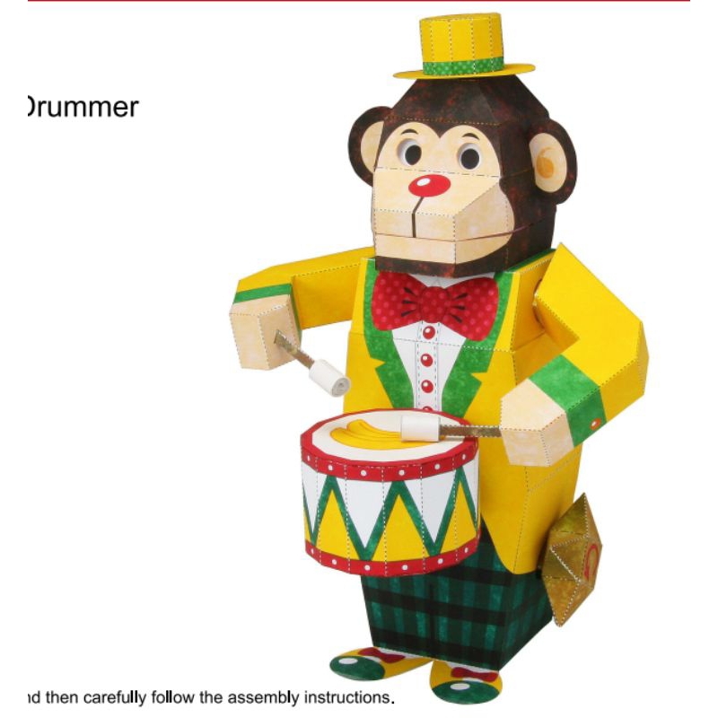 Jual Lembaran pola papercraft boneka monyet pemain drum (CP-AgA33 ...