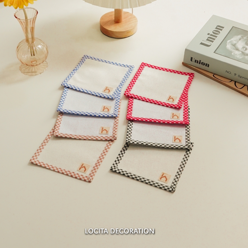 Jual Coaster Kain Linen Pinggiran Kotak-Kotak/Alas Piring Dan Gelas ...