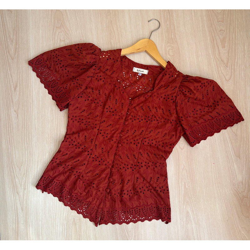 Jual kebaya katun cala terracotta | kebaya modern | kebaya bali ...