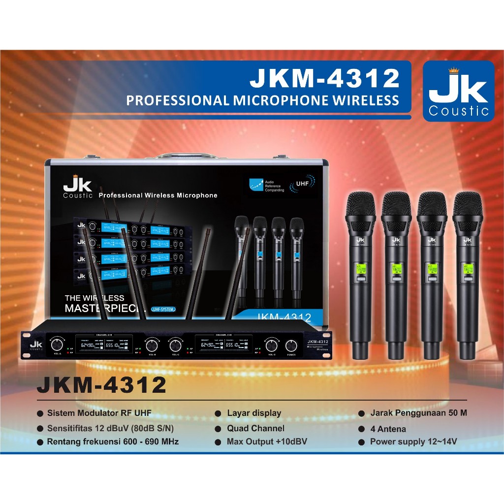Jual Mic Wirelles Jk Coustic JKM 4312 Microphone 4 Mic | Shopee Indonesia
