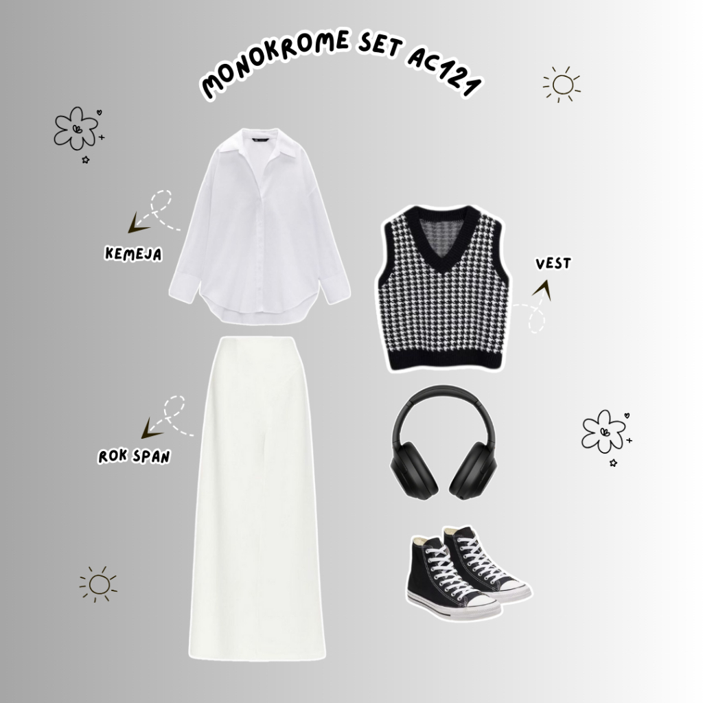 Jual AC121 - Fairy 3IN1 Set Monokrome Style ( Basic kemeja + Vest + Rok ...