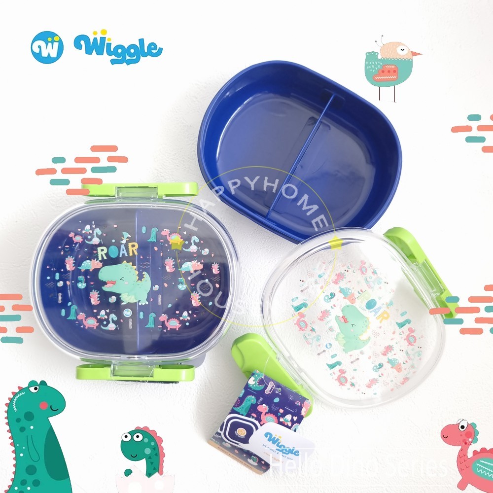 Jual WIGGLE Hello Dino Blue Lunch Box Oval Sekat 600ml | Kotak Bekal ...