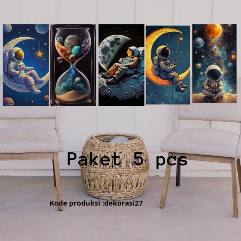 Jual poster dinding astronot, 5 pcs ukuran 15x30 cm, set hiasan dinding ...