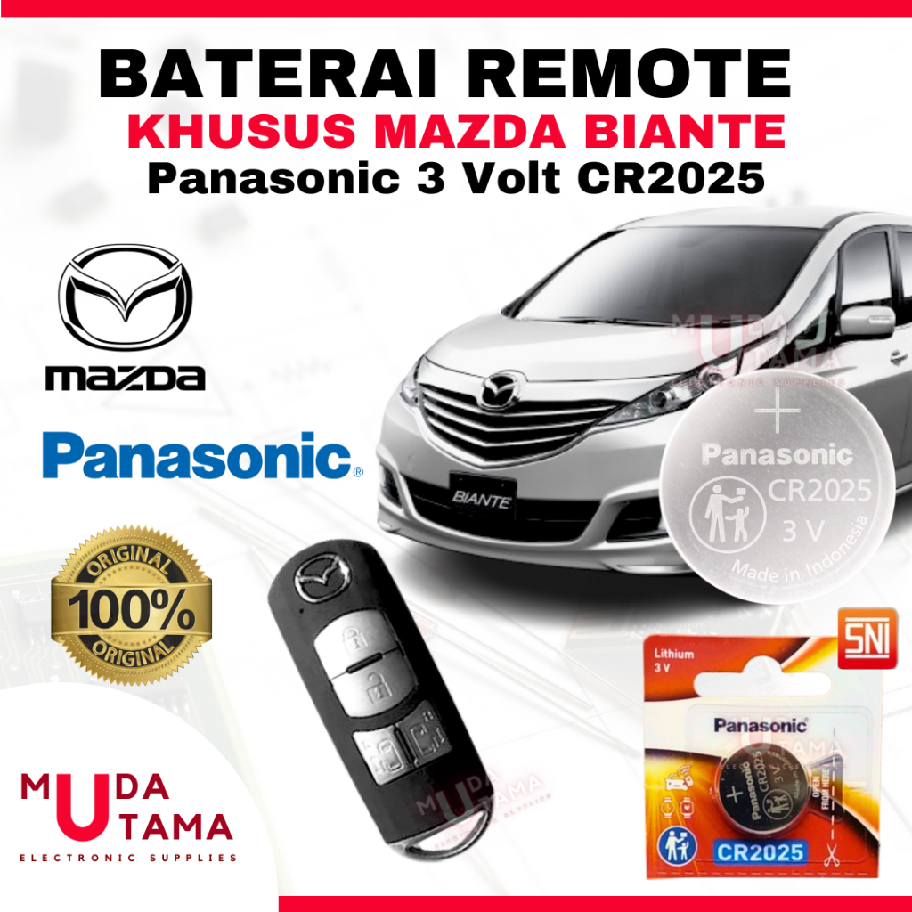 Jual Baterai Remote Mobil MAZDA BIANTE - ORIGINAL PANASONIC CR2025 3 ...
