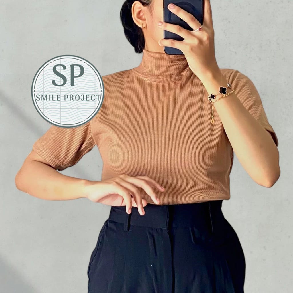 Jual Kaos Rajut Wanita Turtleneck - Kaos Kerah Tinggi Lengan Pendek ...